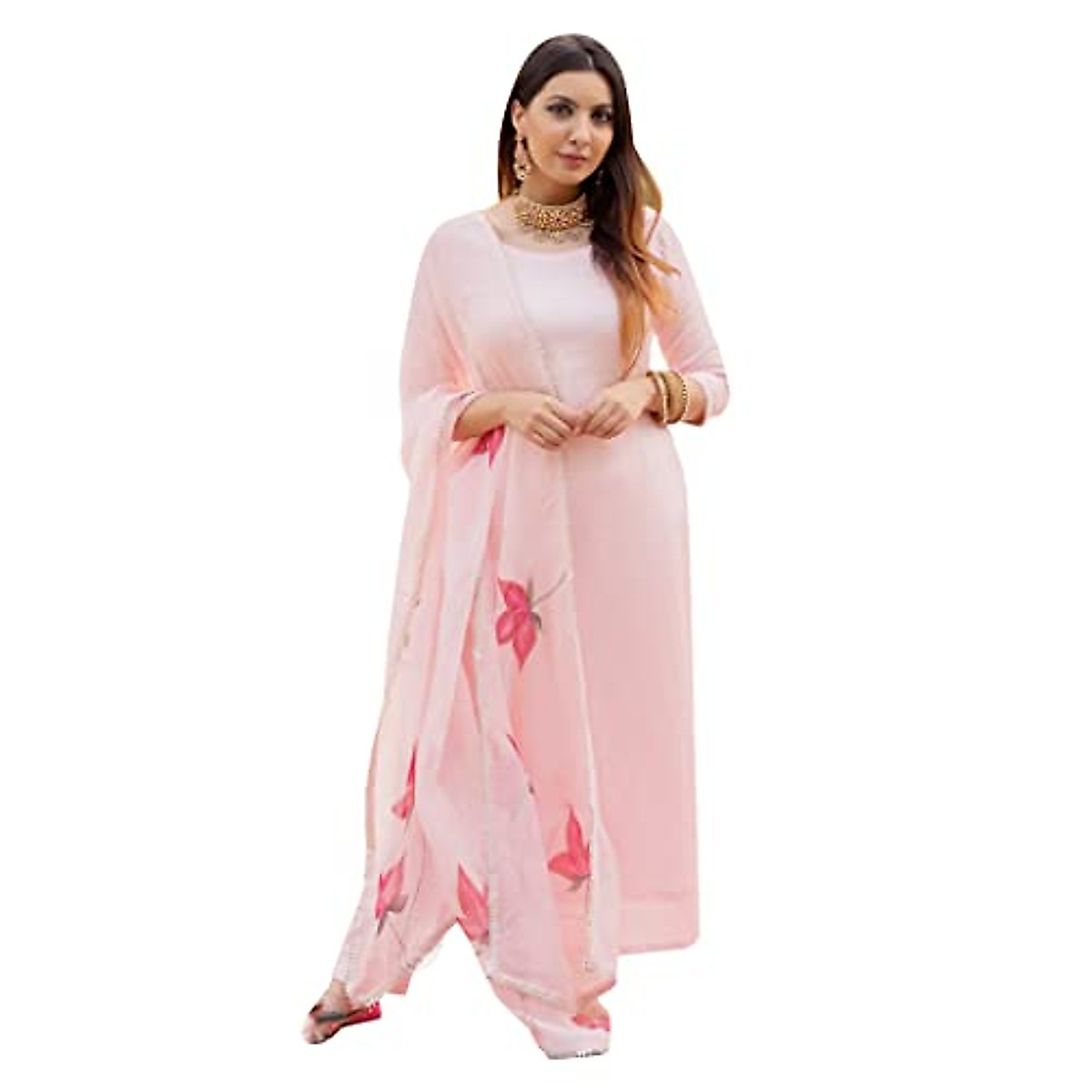 Elina fashion Indian Kurti for Womens With Pant & Dupatta | Rayon Printed Long Kurta Partywear Kurtis Tunic Tops Pink
