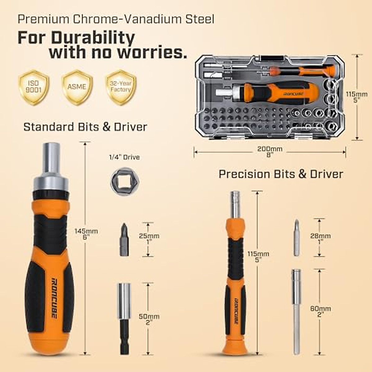 IRONCUBE Ratcheting Screwdriver Set, 56Pcs Phillips Slotted Torx Hex Pz and Socket, Magnetic Bits Set for Household, Cool Gifts for Men or Father