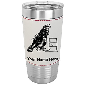 LaserGram 20oz Vacuum Insulated Tumbler Mug, Barrel Racer, Personalized Engraving Included (Faux Leather, Baseball Style)