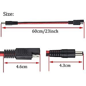 HCFeng 2Pack SAE to DC Adapter Cable SAE Plug to DC 5.5mmx2.1mm Male Connector Cables with SAE Polarity Reverse Adapter & DC8/6.5/5.5/4.0/3.5(mm) Adapters for Solar Battery Panel (14AWG 2ft/60cm)