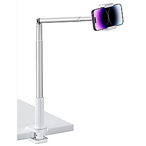 Viozon Phone Holder, Flexible Long Arm,Overhead Mount,360° Angle Adjustable,Aluminum Alloy, C Clamp for Headboard Bedside&Table&Desk,Compatible with 3.5"-6.7" Phone,iPhone 14 Plus/Pro Max W