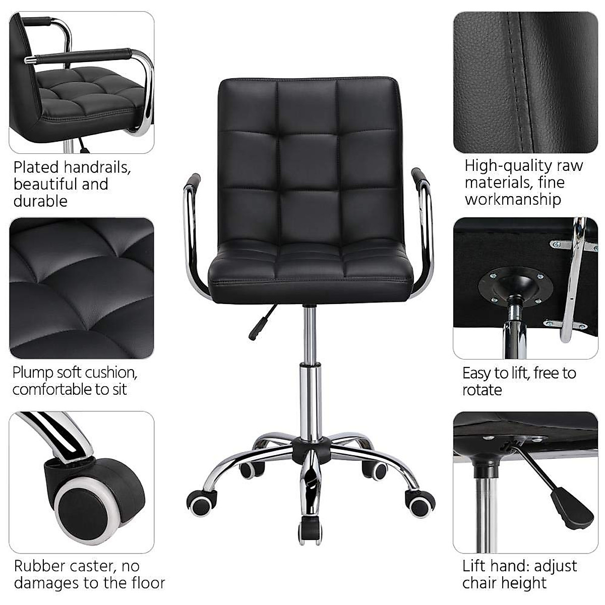 Yaheetech Desk Chair - Office Chair with Arms/Wheels for Students Swivel Faux Leather Home Computer Black