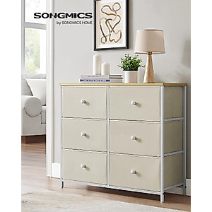 SONGMICS Bedroom, Chest, 6 Drawer, Closet Fabric Dresser with Metal Frame, by The yard, Camel Yellow + Cream White