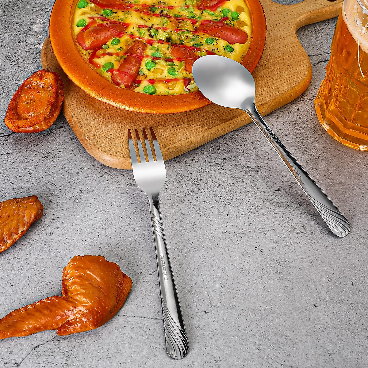 50 Pcs Forks and Spoons Silverware Set Stainless Steel Flatware Cutlery Set Heavy Duty Metal Spoons and Forks Set for Kitchen Utensil Dinner Restaurant Home, Mirror Polished, Dishwasher Safe (Stripe)