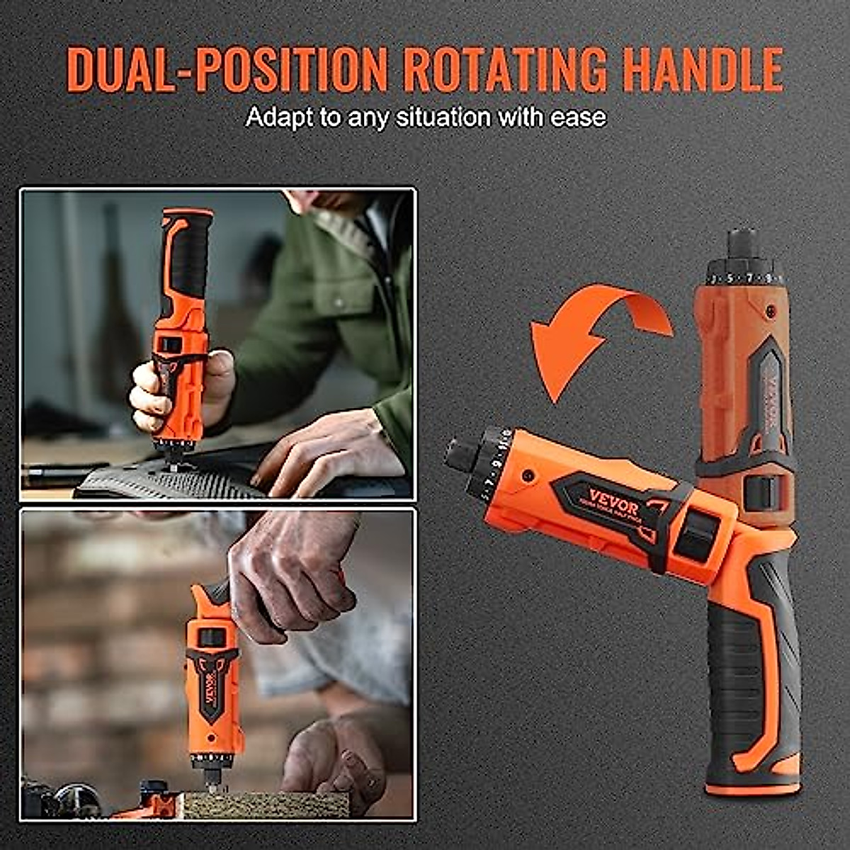 VEVOR Cordless Screwdriver, 4V 7Nm Electric Screwdriver Rechargeable Set with 11 Accessory Kit and Charging Cable, LED Light Dual Position Handle, Nut Drivers Magnetic Bit Holder Tool Kit Home Repair