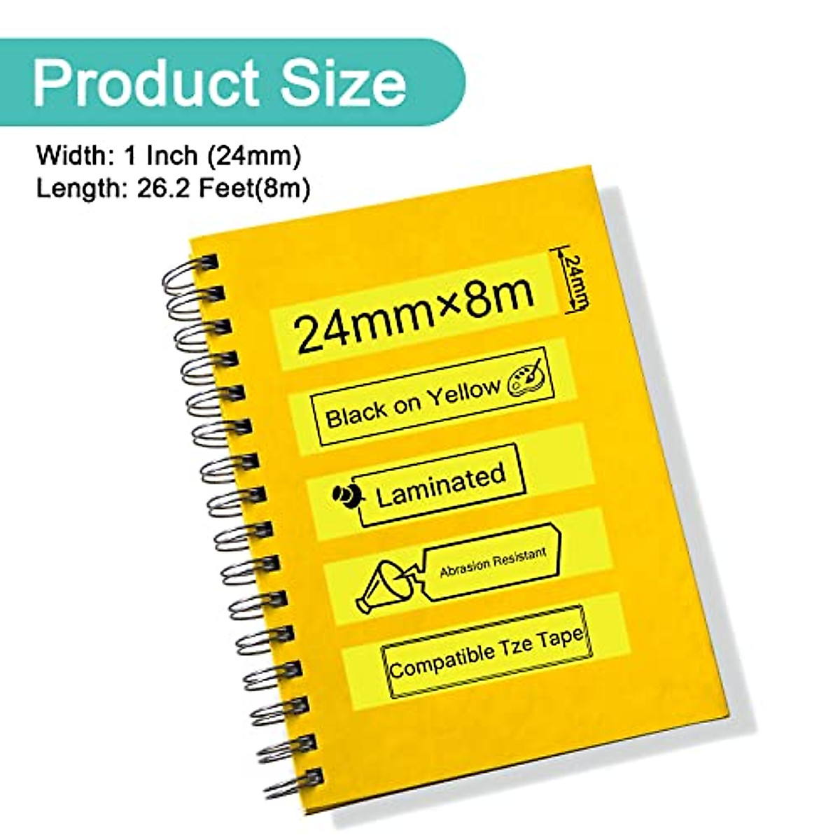 NineLeaf 10 Pack Compatible Label Tape Replacement for Brother TZe TZe-651 TZ-651 TZ651 Black on Yellow Laminated Tapes 24mm 1'' x 26.2 ft Work with P-Touch PT-D600 PT-P710BT 2730 E500 Label Maker