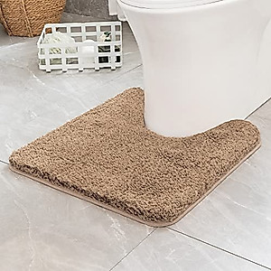 MIULEE Set of 2 Non Slip Shaggy Bathroom Rugs and U-Shaped Contour Shaggy Toilet Rugs for Tub Shower Machine Washable (Beige)