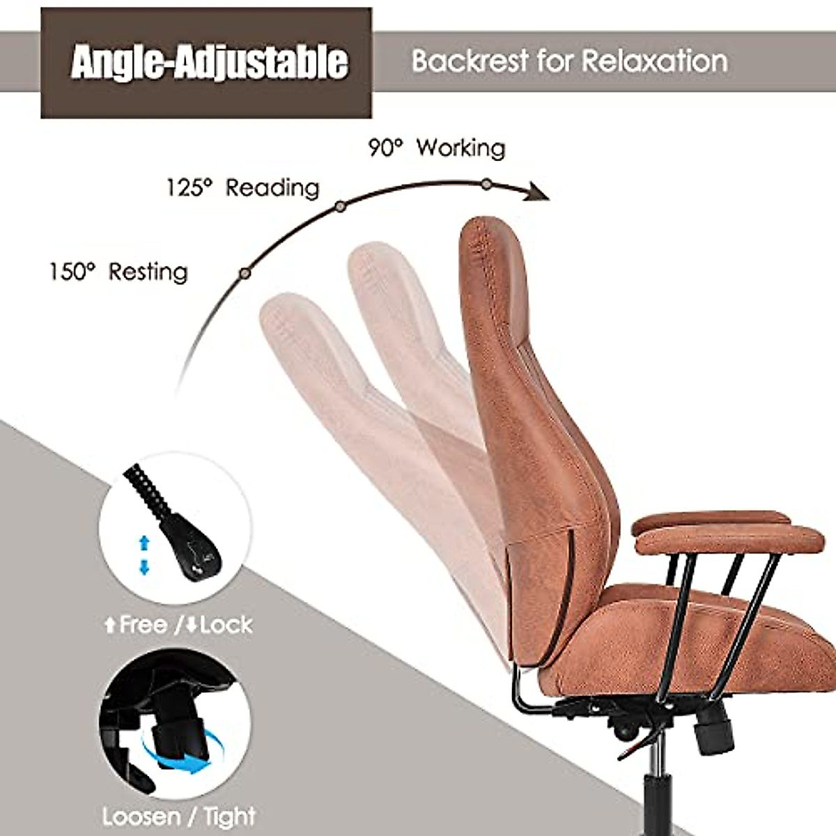 Giantex Ergonomic Office Chair, Suede Leather Office Chair, High Back Computer Desk Chair with Removable Padded Armrest for Executive Home Office, Executive Chair (Dark Brown)