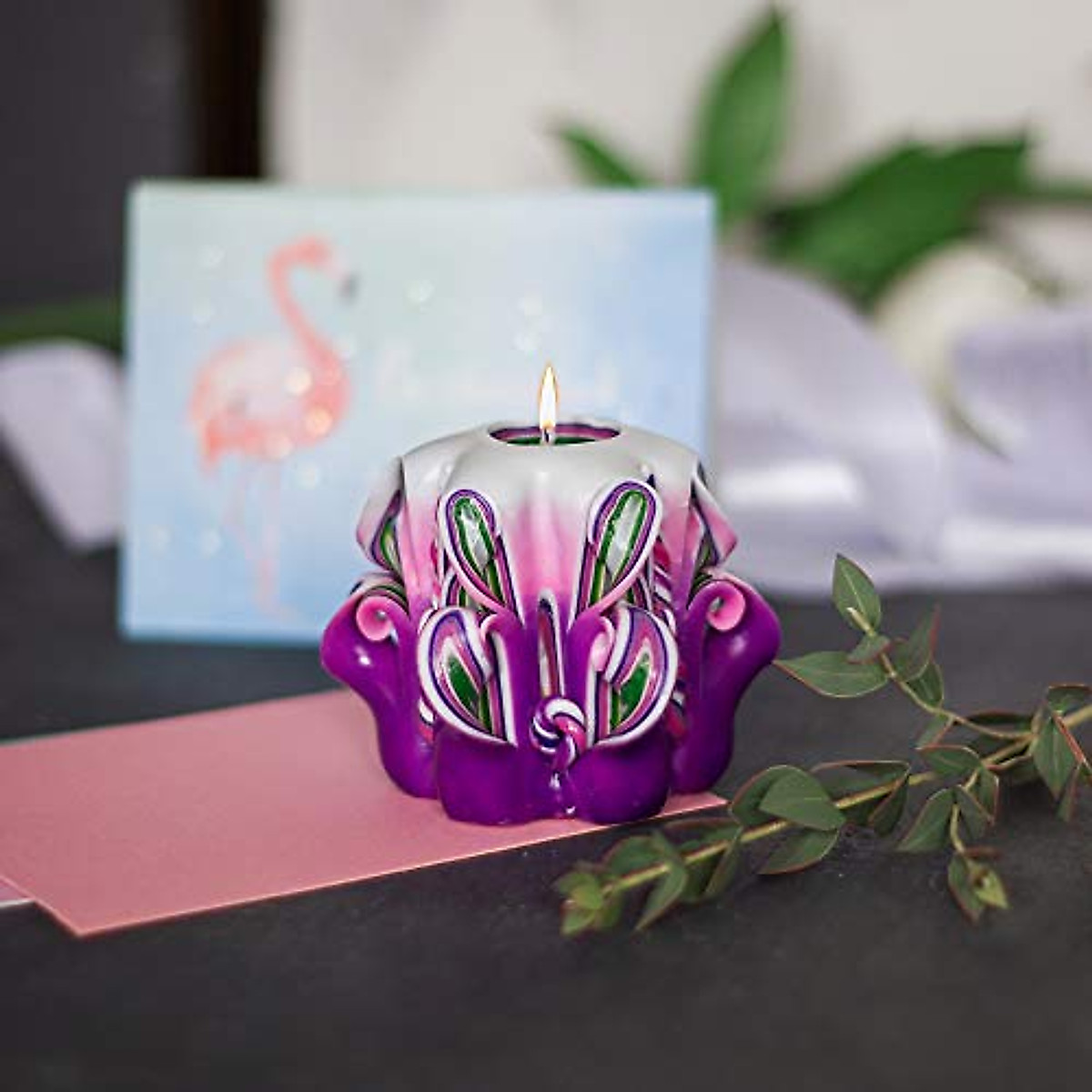 Carved Candles - 2,5 inches Purple Pink Green White - Candles Hand Carved - Hand Carved Unity Candles - Handmade Carved Candles - Flower Candles - Hand Carved Decorative Candles