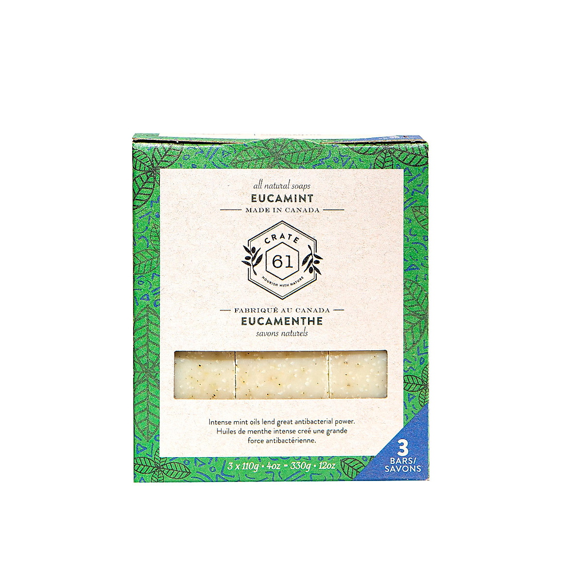 Crate 61, Handmade in Canada, Plant Based Cold Process Natural Bar Soap For Face And Body, With Premium Essential Oils, Eucalyptus & Peppermint For Men And Women 3 Pack (Eucamint)