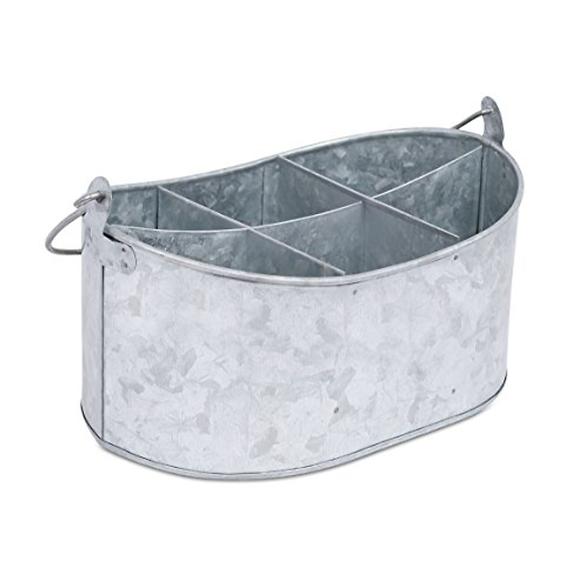 BirdRock Home Galvanized Beverage Tub, Caddy and Tray Set - 3 Piece - Party Tray Platter Drink Holder - Silverware Caddy - Wooden Handles
