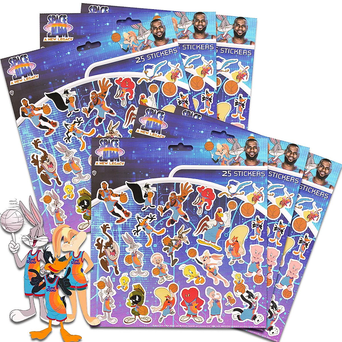 Space Jam Stickers Party Favors Bundle - 150 Space Jam Stickers for Kids Featuring Bugs Bunny, Lola Bunny, and More for Arts and Crafts (Space Jam Toys Party Supplies)