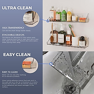 Acrylic Shower Shelves, Peel and Stick, No Drill Installation, Floating Shower Caddy, Bathroom Wall Storage, Clear Design Perfect for Organizing Bathroom Essentials, 2 Pack.