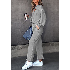 Pink Queen Women's Two Piece Lounge Set Sweatsuits Casual Fall Cutout Pullover Hoodies Tracksuit Ladies Running Active Drawstring Pants With Pockets Light Grey L