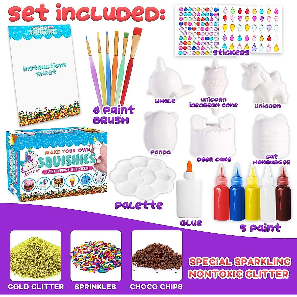 Insnug Sensory Toys Squishy Toy Food - Stress Relief Squishies for Girl Kids Age 4 6 8 10 Kawaii Jumbo DIY Slow Rising Squeeze Autism Unicorn Gift Ice Cream Cake Milk Shake Donut Painting Art Set