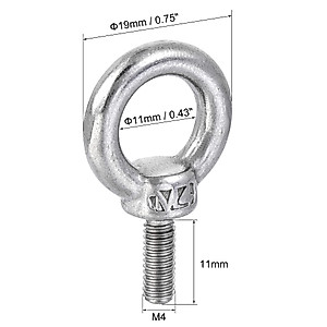 uxcell Lifting Eye Bolt M4 x 11mm Male Thread with Hex Screw Nut for Hanging Securing Chain Wire Rope, 304 Stainless Steel, 2 Sets