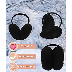 Simplicity Black Ear Muffs For Winter Men Warm Ear Warmers for Women Faux Furry Winter Ear Muffs Foldable Earmuffs for Women Winter Camping Outdoor Sports, Black