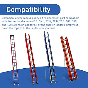 GRONGU Extension Ladder Rope & Pulley Kit Replacement Part Compatible with Werner Aluminum and Fiberglass Extension ladders Replacement for Werner 31-12 Pulley Kit and AC30-2 Extension Ladder Rope