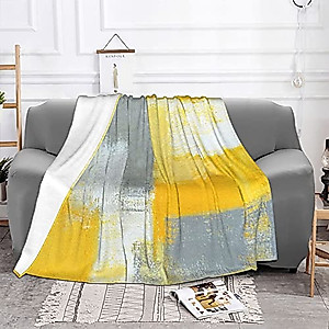 Yellow Grey Abstract Soft Flannel Fleece Blanket Breathable Throw Blanket Halloween Chirstmas Days Rustic Cozy Blanket for Couch Sofa Bed Living Room Suitable for All Season 50x60 inch