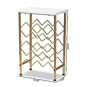 BOWERY HILL Gold Finished Metal Wine Rack with Faux Marble Tabletop