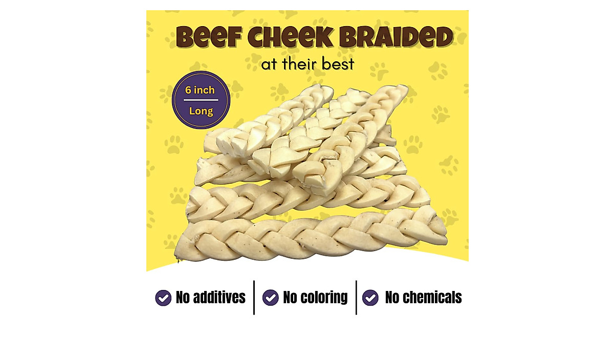 Woofley's Buffalo Beef Cheek Braids for Dogs - Long Lasting Chews