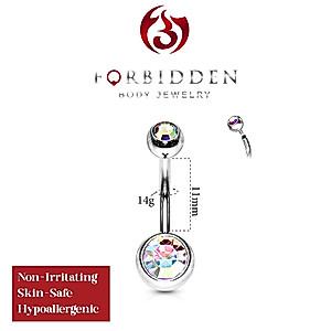 Forbidden Body Jewelry Surgical Steel Internally Threaded Aurora Borealis Double Jeweled CZ Belly Button Ring