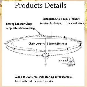 MILACOLATO Anklet for Women 925 Sterling Silver Ankle Bracelet 18K White Gold Plated Heart Beads Layer Ankle Bracelet Ajustable Foot Ankle Bracelet Beach Jewelry, Style F
