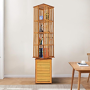 Rotating Bookshelf Bookcase, 6-Tier Corner Bamboo Book Shelf, 360° Display Rotating Storage Rack, Freestanding Bookcases with Open Design Shelving for Living Room Study Room Office (Dark Wood Color)