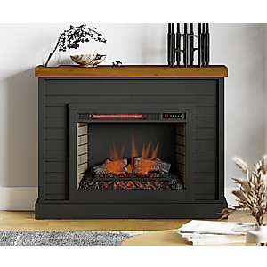 Bridgevine Home Washington Modern Farmhouse Electric Fireplace with Mantel, 48 inches, Poplar and Knotty Alder Solid Wood, Black and Whiskey Finish