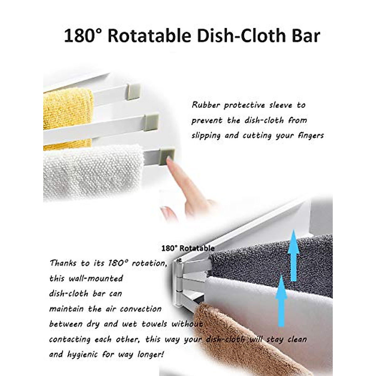 SAVEFORHO Swivel Towel Bar, Wall Mounted Towel Rack for Bathroom with 3 Arms 180°Rotation Black Towel Holder for Hanging Organizing Bath Towels