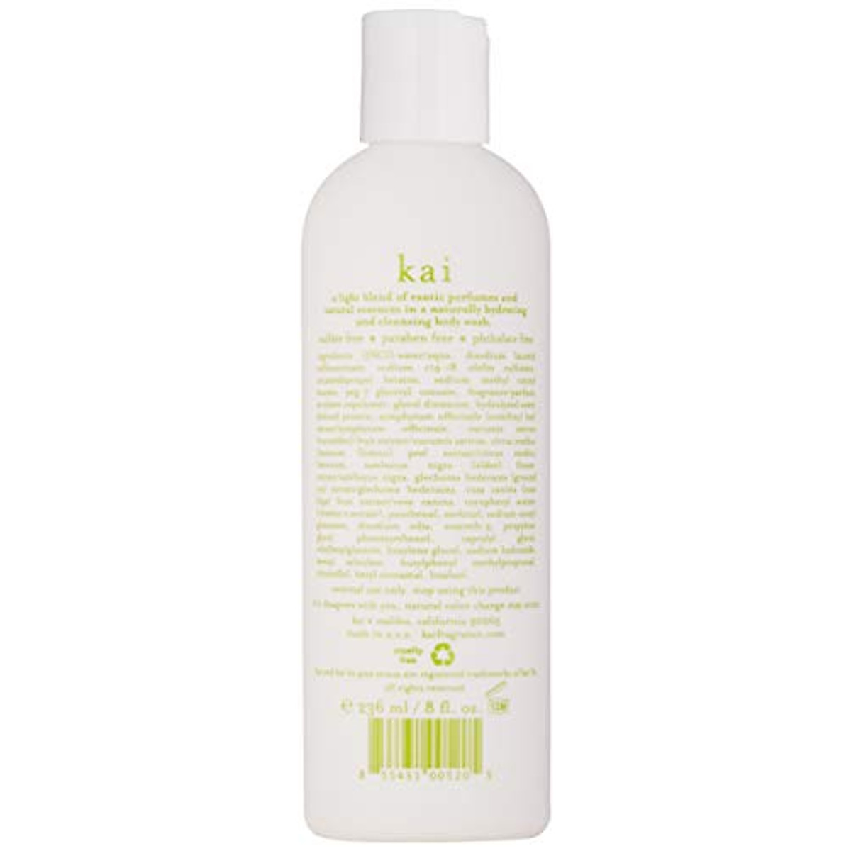 kai Body Wash, 8 Fl Oz., foaming body wash with vitamin e, extracts of cucumber + comfrey, scented with the delicously, fresh + clean signature fragrance. vegan, cruelty free, made in the usa