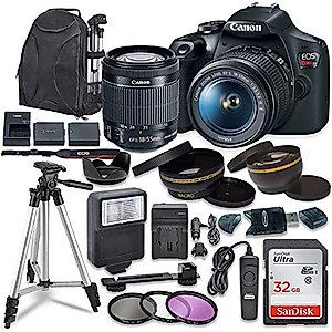 Canon EOS Rebel T7 Digital SLR Camera with Canon EF-S 18-55mm Image Stabilization II Lens, Sandisk 32GB SDHC Memory Cards, Accessory Bundle (Renewed)