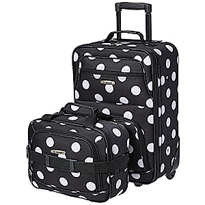 Rockland Fashion Softside Upright Luggage Set,Expandable, Telescopic Handle, Wheel, Black Dot, 2-Piece (14/19)