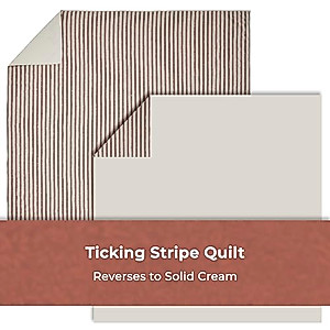 Market Place Red Luxury King Quilt, 100% Cotton Quilted Bedspread with Red Ticking, Hand Quilted Grain Sack Bed Spread Bedding for Boho, Shabby Chic and Rustic Farmhouse Decor (105”x120”)