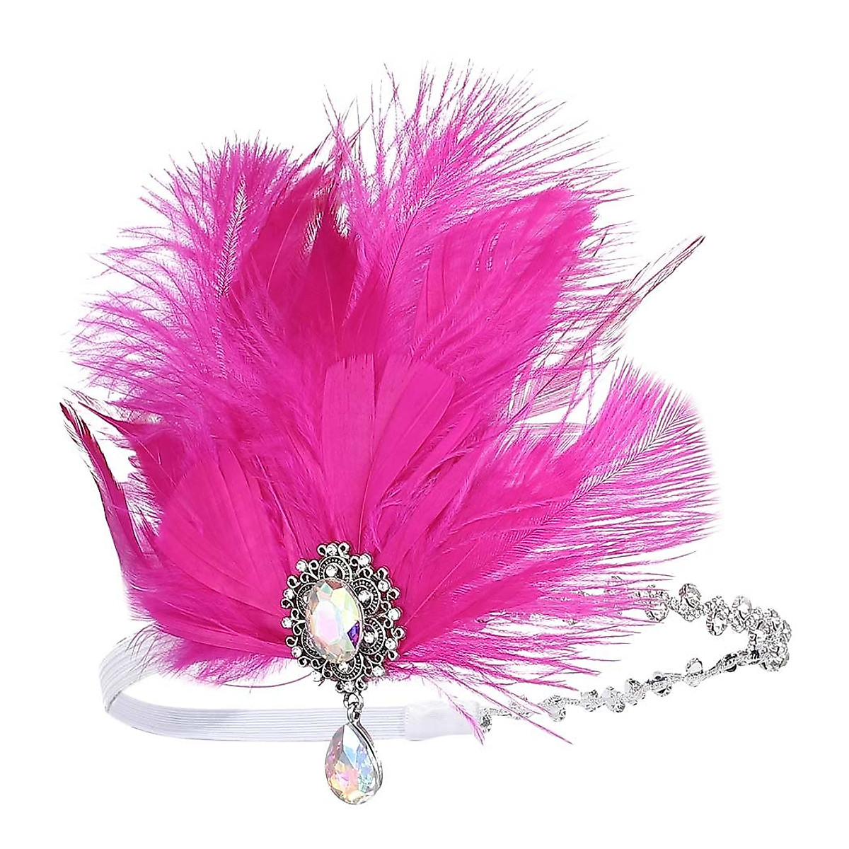GENBREE 1920s Flapper Headpiece Rose Red Feather Headband Rhinestone Headbands Prom Party Hair Accessories for Women