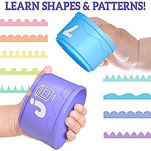 Stacking Cups Toy for Toddler Plus Bonus Squirting Baby Bath Toy & Bear Head Shaker with Numbers, Letters, Patterns, Fun Educational Toys for 6 Months +, 1 2 3 Years