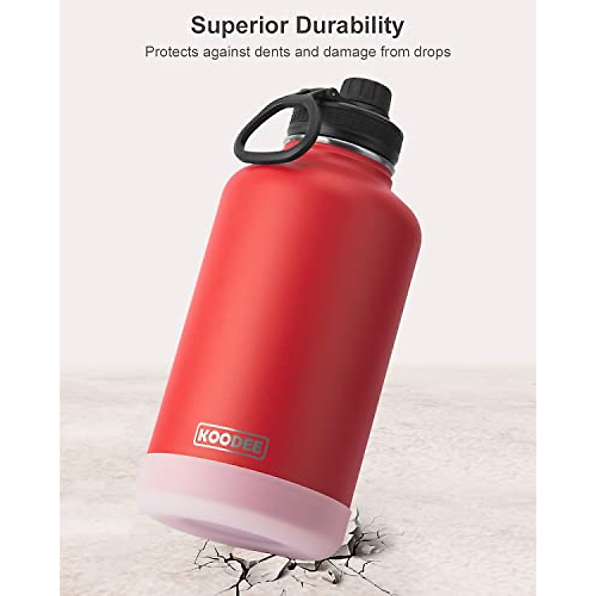 koodee Stainless Steel Water Bottle, 64 oz Double Wall Vacuum Insulated Sports Bottle with Leakproof Spout Lid (Canyon Red)