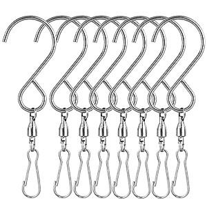 AMZSEVEN 8 Pack Swivel Hooks Clips for Hanging Wind Spinners, Wind Chimes, Bird Feeder, Crystal Twisters Party Supplies （Silver）