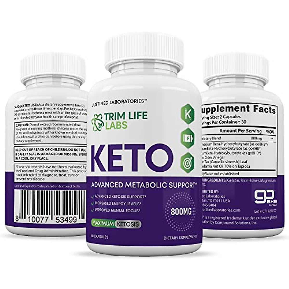 (3 Pack) Trim Life Labs Keto Pills Includes Apple Cider Vinegar Patented goBHB® Exogenous Ketones Advanced Ketogenic Supplement Ketosis Support for Men Women 180 Capsules