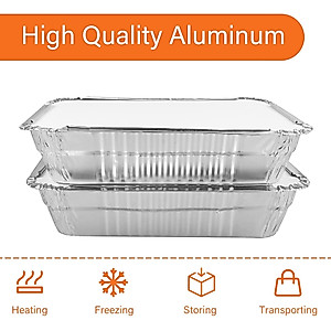 lsshao Disposable Takeout Aluminum Foil Pans with Lid Baking Pans (50 pack) Tin Food Storage Food Containers with Seal for Freshness,Great for Cooking, Heating, Storing, Prepping Food 8.5x6-2.25lb