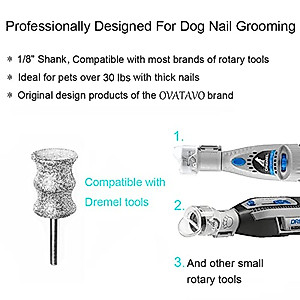 OVATAVO Diamond Rotary Nail Grinder Bits for Dog - Patented Pet Nail Grinder Attachment - 1/8" Replacement Grinder Wheel for Dremel - Pet Nail File & Clippers for Medium Large Dogs (XL)