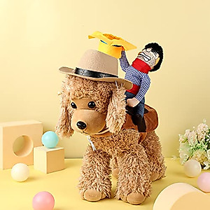 Cowboy Ride Dog Costumes for Small Medium Large Dogs Knight Style Pet Clothes and Hat for Halloween Party Cosplay Costumes Christmas Clothing Accessories (Small)