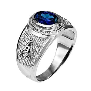 Sterling Silver Masonic September Birthstone Blue CZ Ring (10.5)