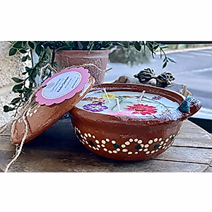 Frida Garden Cazuelita Candle Up Cycle Mexican Pottery Candle Bowl with Lid