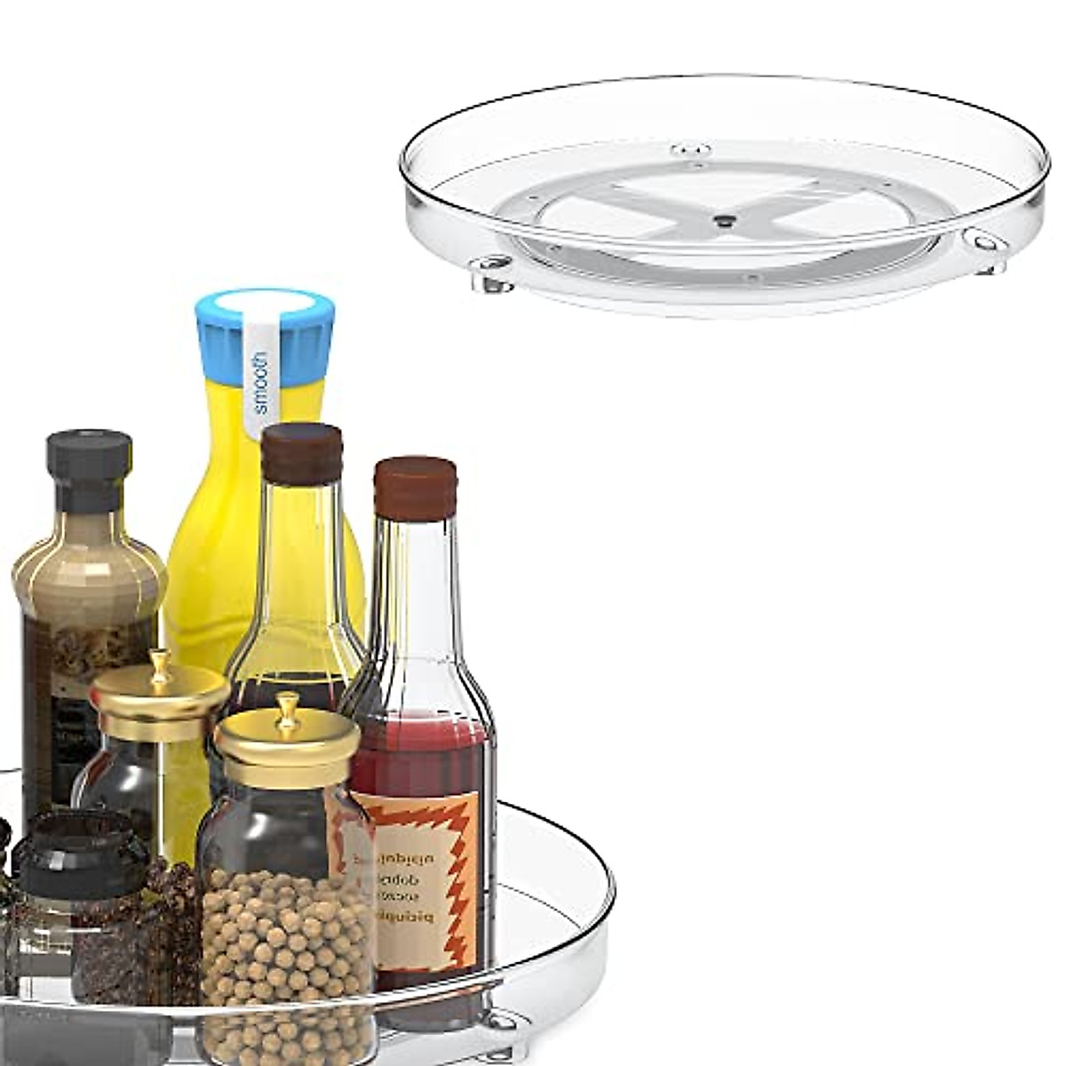 HYDROWE Lazy Susan Organizer, Round Plastic Turntable Organizer Organization Storage Container Bins,Spinning Organizer for Spices,Vanity Countertop Makeup Organizing(9.25 Inch+10.6Inch)