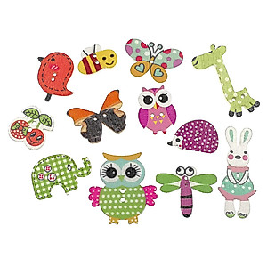 Kinteshun Wooden Buttons Natural Wood 2-Holed Fastener Buttons for Sewing Knitting Handcraft(100pcs,Assorted Cartoon Animals Printing Patterns)