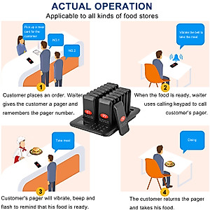 Hanchen Restaurant Pager System Social Distancing Buzzer Wireless Calling System Max 999 Nursery Pager Set Vibration 16 Waiting Buzzers for Church Clinic Food Truck Hospital (Wine red)