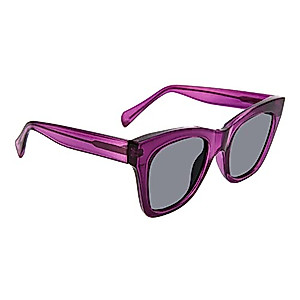 Steve Madden Women's Female Sunglasses Style Manzo Cat Eye, Crystal Purple/Solid Smoke, 55mm, 22mm