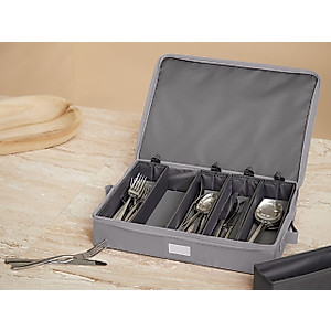 Covermates Keepsakes Flatware Storage Box – Stackable, Reinforced Handles, China Storage, Graphite