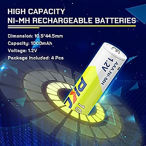 PKCELL Rechargeable AAA Batteries,NiMH 1000mAh 1.2V Rechargeable Battery-4Count